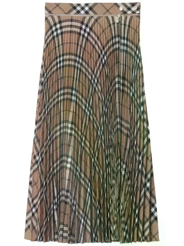 Burberry Pleated Check Maxi Skirt