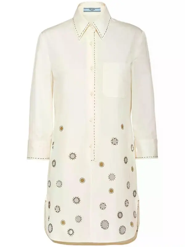 Prada Appliqué Detail Cotton Shirt Dress