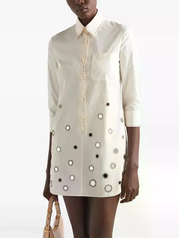 Prada Appliqué Detail Cotton Shirt Dress