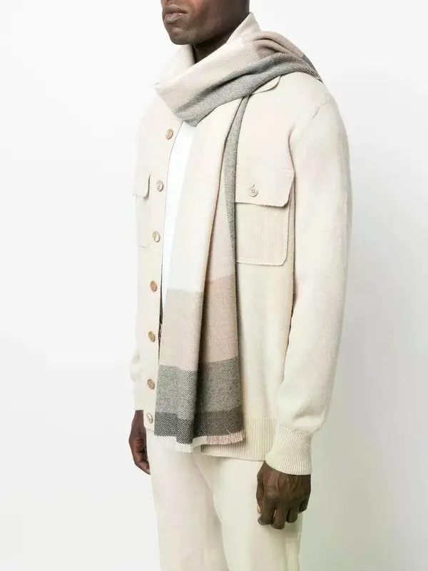 Brunello Cucinelli Striped Wool Scarf - Grey