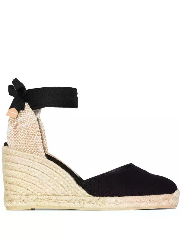 CastaÑer Carina 80mm Ankle-tie Wedge Sandals - Black