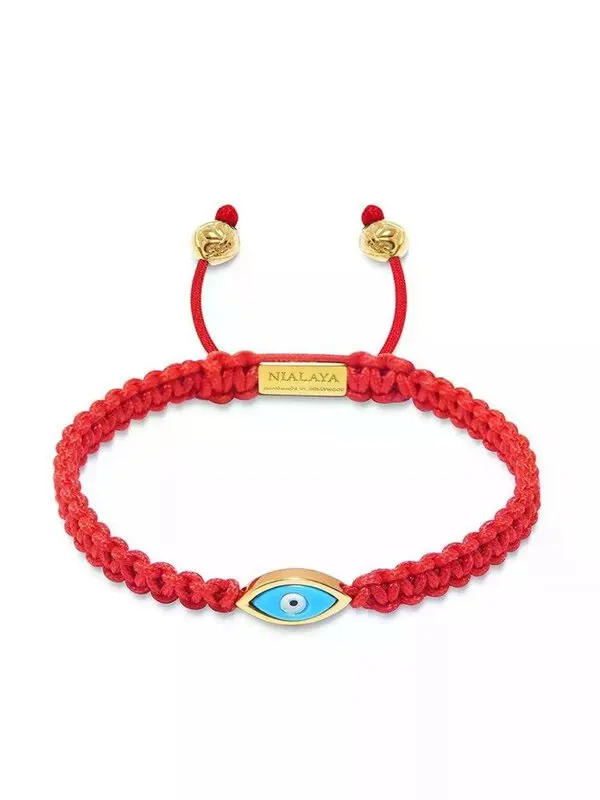 NIALAYA JEWELRY Evil Eye Charm Braided Bracelet In Gold-tone - Red