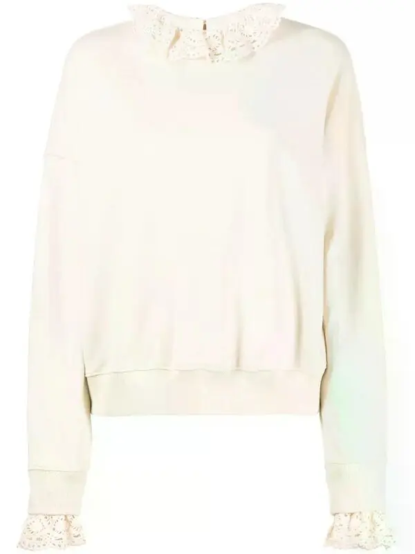 Goen.j Crochet Trim Crew-neck Sweatshirt
