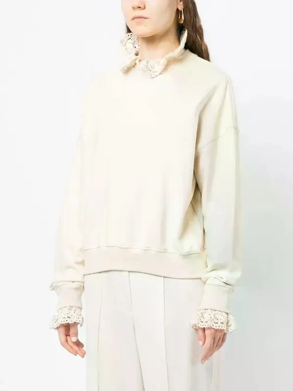 Goen.j Crochet Trim Crew-neck Sweatshirt