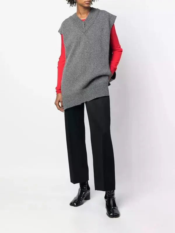 MAISON MARGIELA Layered V-neck Knitted Vest - Grey