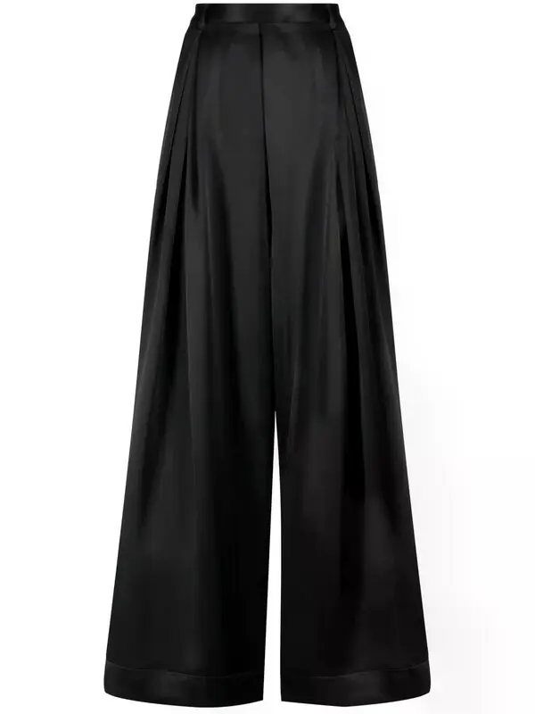 Goen.j Pleated Wide-leg Satin Trousers - Black