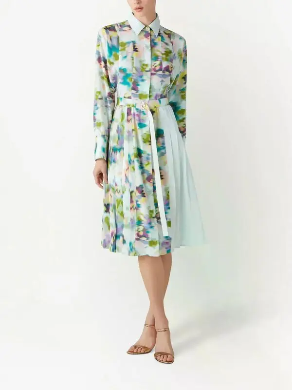St. John Abstract Floral Print Silk Blend Shirt Dress
