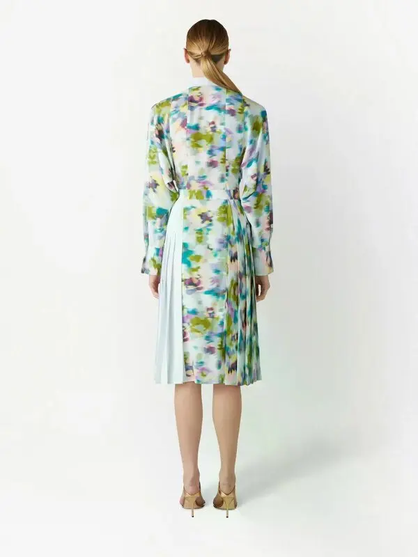 St. John Abstract Floral Print Silk Blend Shirt Dress