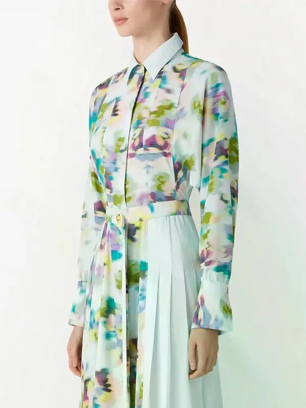 St. John Abstract Floral Print Silk Blend Shirt Dress