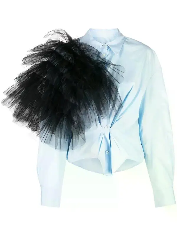 ACT Nº1 Tulle Embellished Detail Shirt - Blue