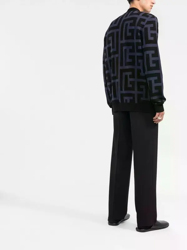 Balmain Monogram-print V-neck Cardigan - Blue