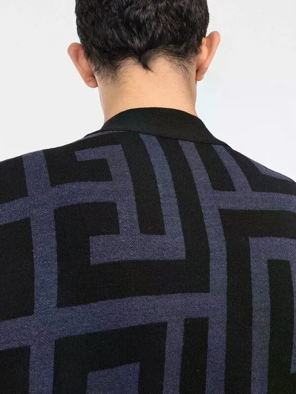 Balmain Monogram-print V-neck Cardigan - Blue