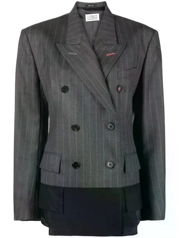 MAISON MARGIELA Spliced Pinstriped Wool Blazer - Grey