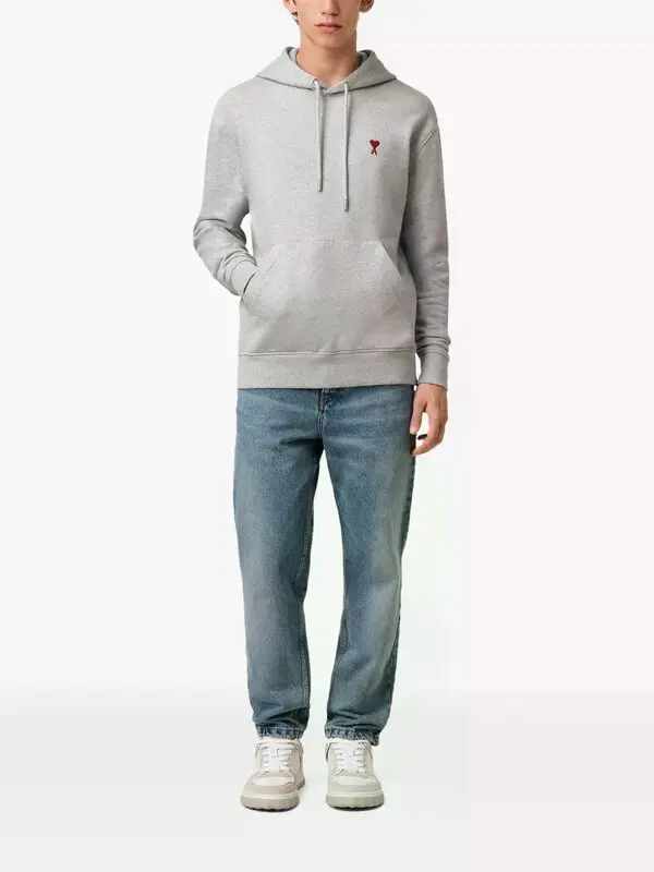 AMI Paris De Coeur Hoodie In Organic Cotton - Grey