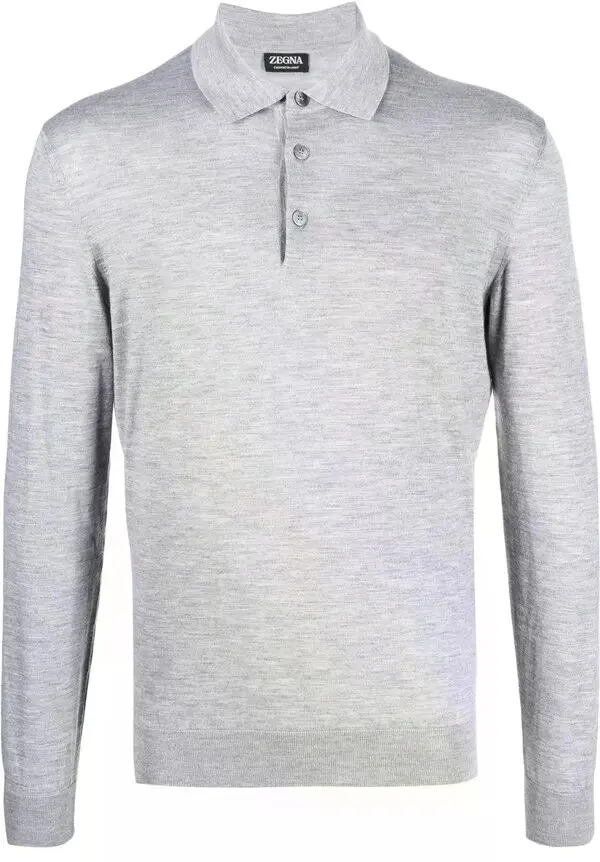 Zegna Cashmere-silk Polo Top - Grey