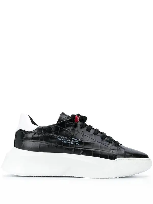 GIULIANO GALIANO And White Crocodile-embossed Leather Sneakers - Black