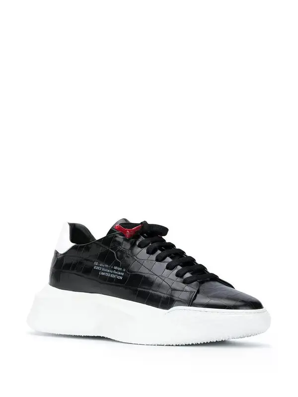GIULIANO GALIANO And White Crocodile-embossed Leather Sneakers - Black