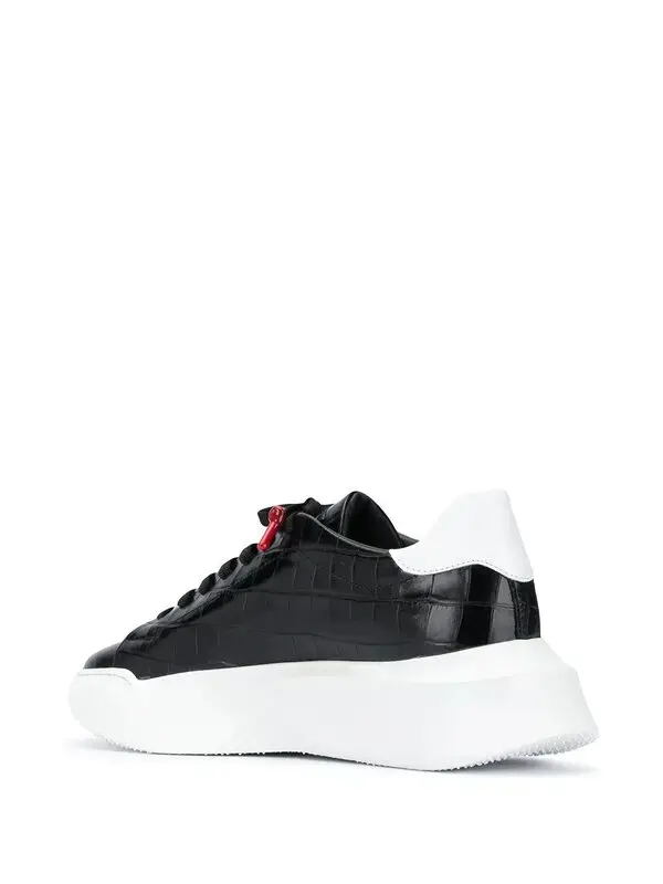 GIULIANO GALIANO And White Crocodile-embossed Leather Sneakers - Black