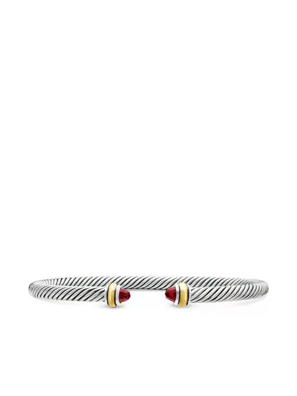 David Yurman 18kt Yellow Gold And Sterling Classic Cable Bracelet With Garnets - Silver