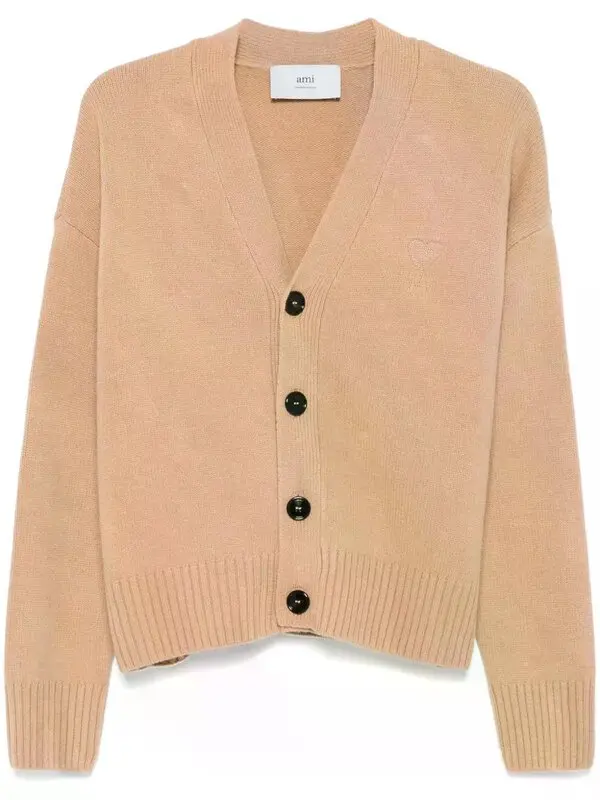 AMI Paris De Coeur Embroidered Cardigan - Neutrals
