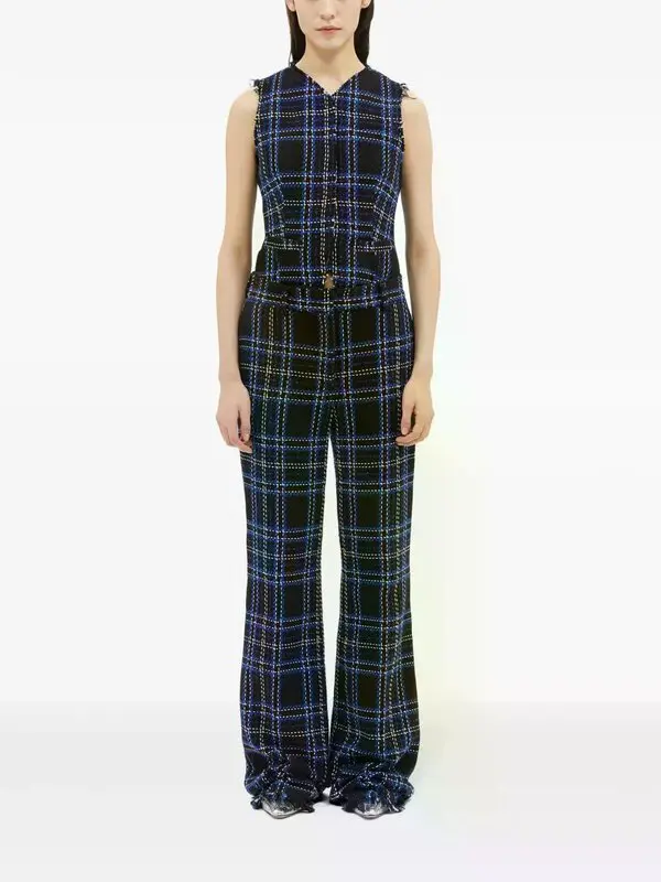 MSGM Checked Cotton Trousers With Fringed Hem
