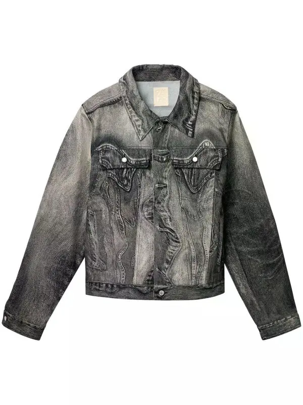 Camper Swirl Print Denim Jacket - Grey