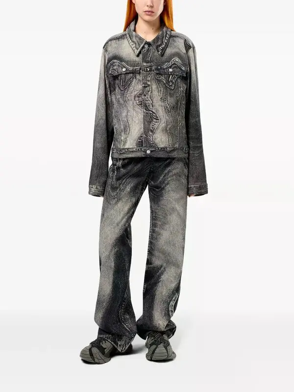 Camper Swirl Print Denim Jacket - Grey