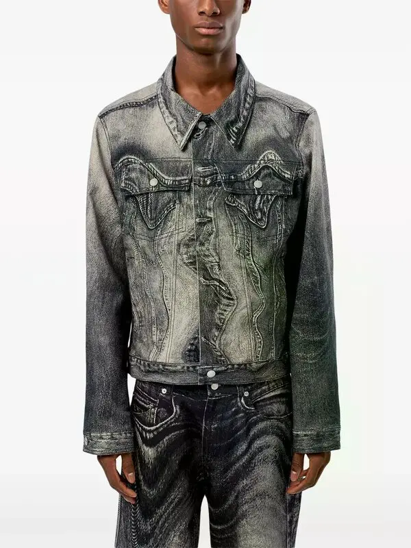Camper Swirl Print Denim Jacket - Grey