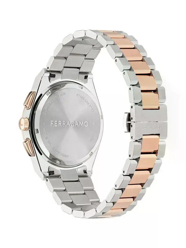 FERRAGAMO Chronograph Watch With Stainless Steel And Rose Gold Link Bracelet
