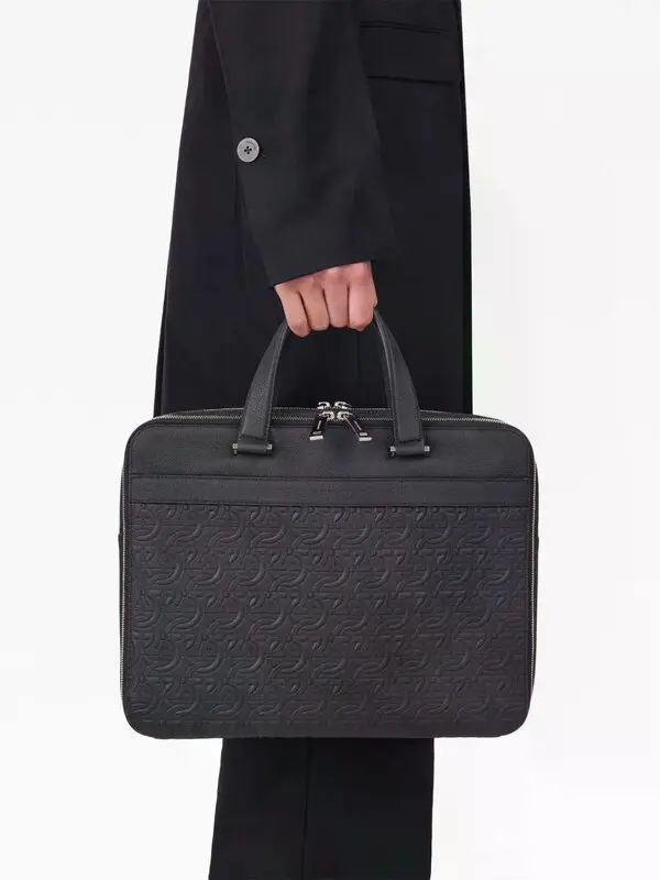 FERRAGAMO Monogram Embossed Leather Briefcase