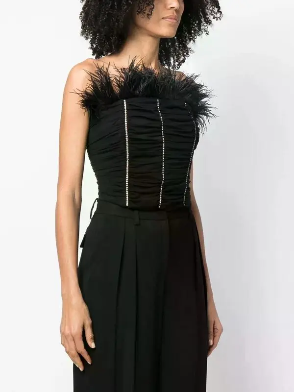 Patrizia Pepe Crystal-embellished Feather-detail Strapless Top
