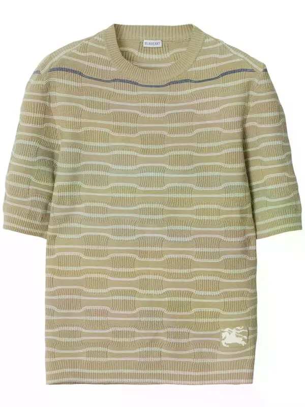 Burberry Embroidered-logo Knit T-shirt - Neutrals