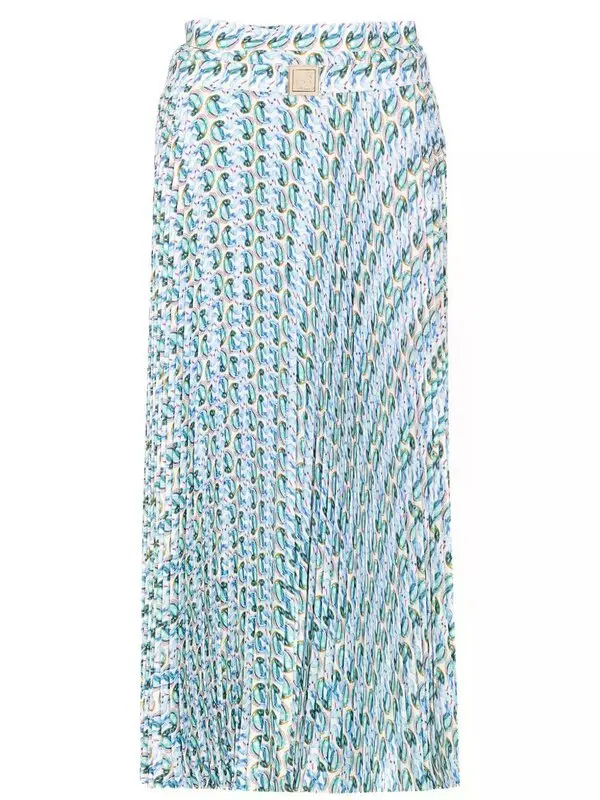 Tory Burch Abstract Print Pleated Maxi Skirt - Blue