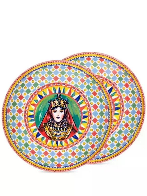 Dolce & Gabbana Carretto-print Porcelain Soup Plates - Blue