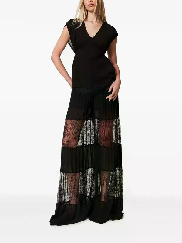 TWINSET Pleated Georgette Trousers With Lace Detailing