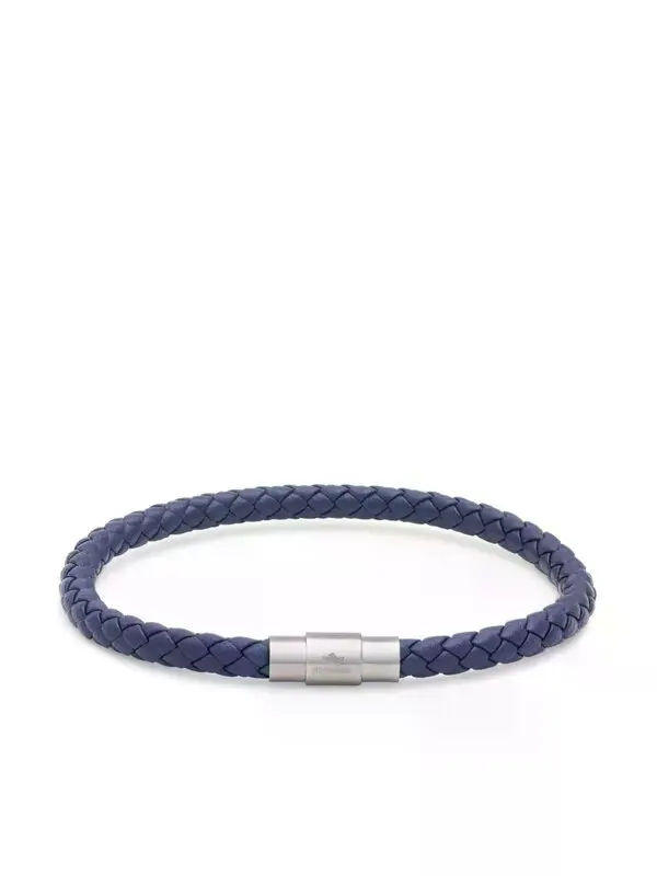 RODERER Sergio Braided Leather Bracelet With Engraved Logo - Silver
