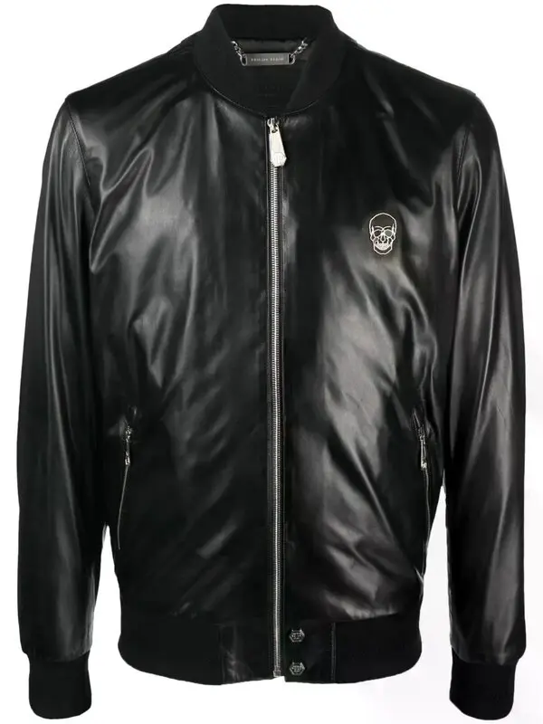 Philipp Plein Skull Leather Bomber Jacket
