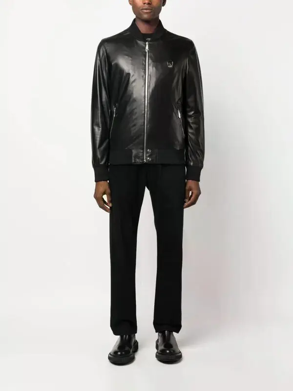 Philipp Plein Skull Leather Bomber Jacket