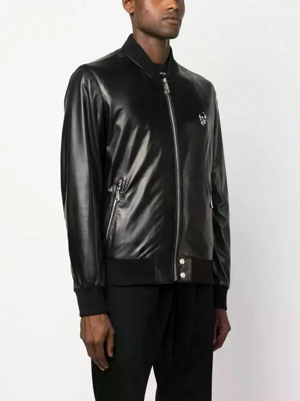 Philipp Plein Skull Leather Bomber Jacket