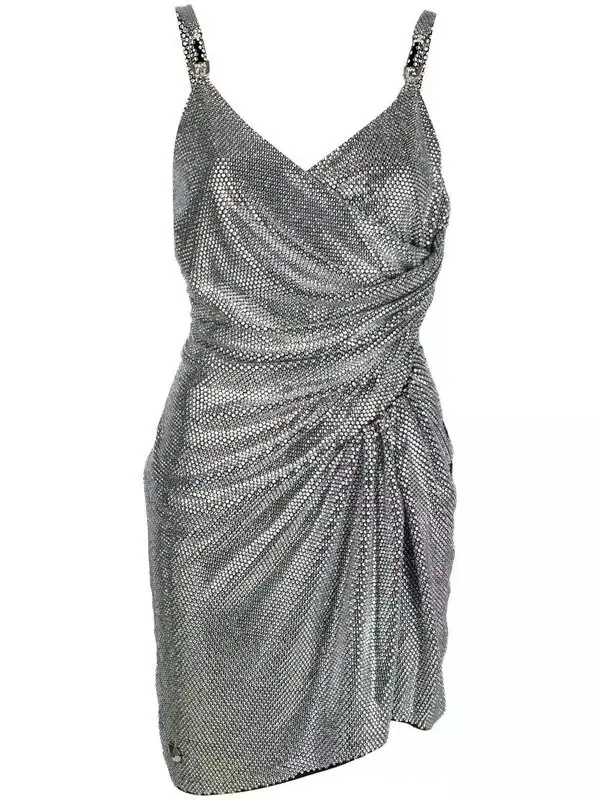 Philipp Plein Crystal Embellished Ruched Mini Dress - Grey