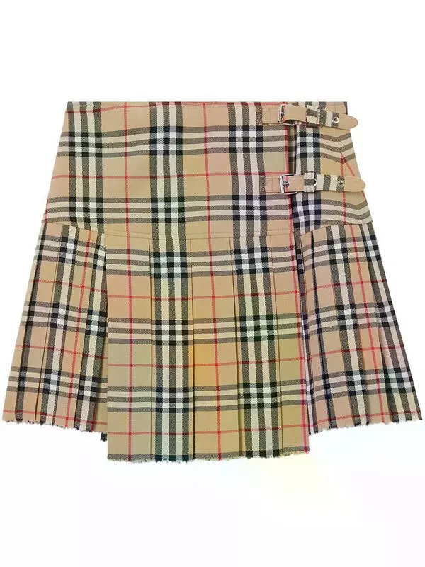 Burberry Checked Wool Pleated Mini Skirt - Neutrals