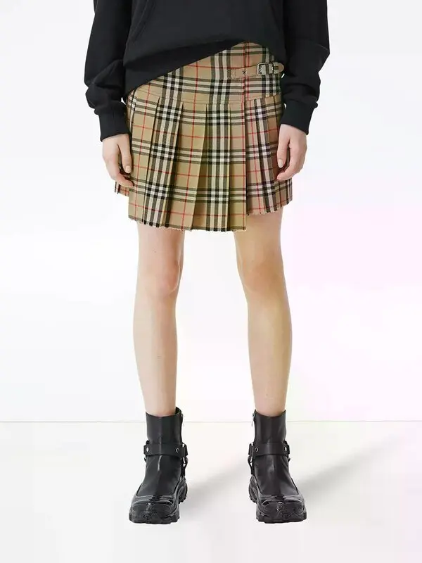 Burberry Checked Wool Pleated Mini Skirt