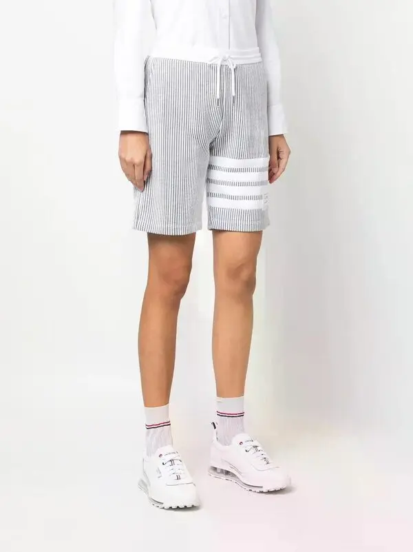 Thom Browne Seersucker Shorts With Signature 4-bar Stripe Detail