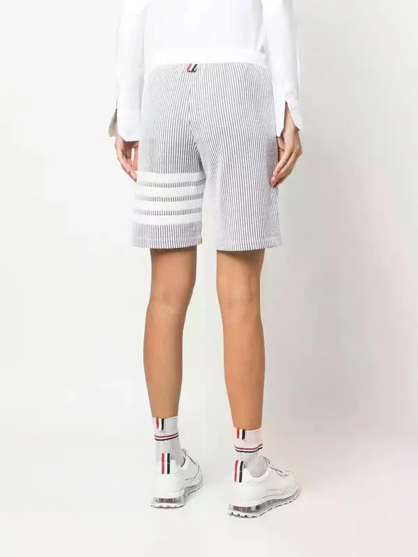 Thom Browne Seersucker Shorts With Signature 4-bar Stripe Detail