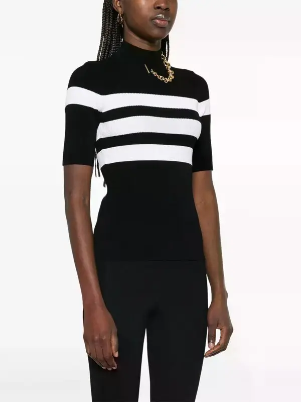 JEAN PAUL GAULTIER Striped Knit T-shirt With Chain Detail - Black
