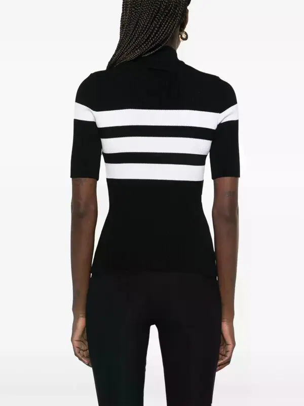 JEAN PAUL GAULTIER Striped Knit T-shirt With Chain Detail - Black