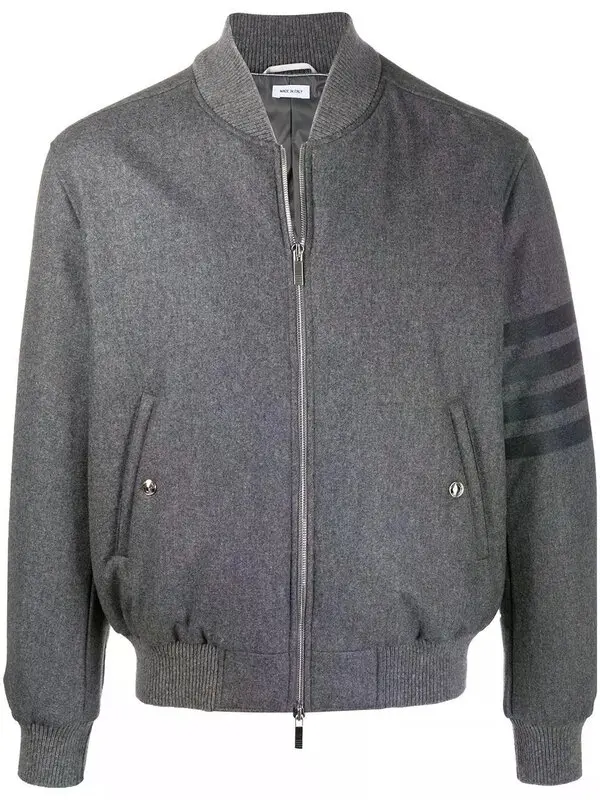Thom Browne Tonal 4-bar Flannel Bomber Jacket