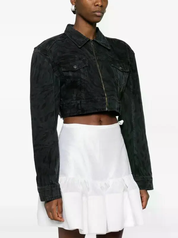 ROTATE BY BIRGER CHRISTENSEN Cropped Zebra-print Denim Jacket
