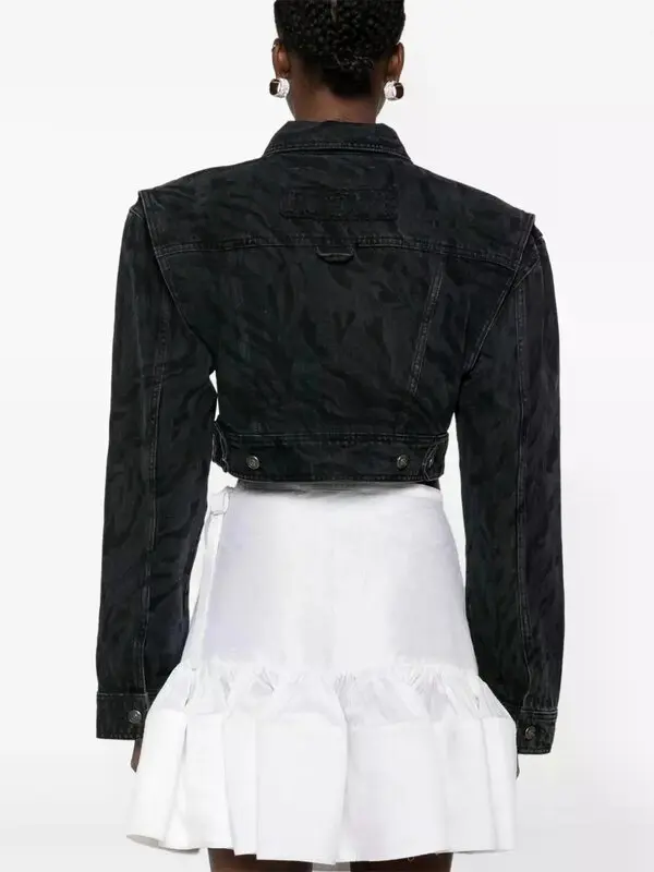 ROTATE BY BIRGER CHRISTENSEN Cropped Zebra-print Denim Jacket