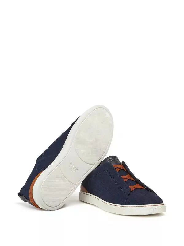 Zegna Triple Stitch Denim Sneakers - Blue